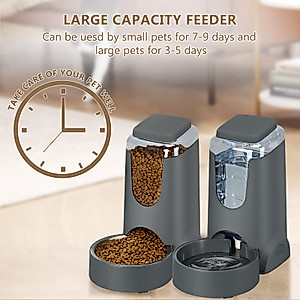 2 Pack Automatic Cat Feeder and Water Dispenser with Stainless Steel Dog Bowl Gravity Self Feeding for Small Medium Pets Puppy Kitten 1 Gallon x 2 (Black)
