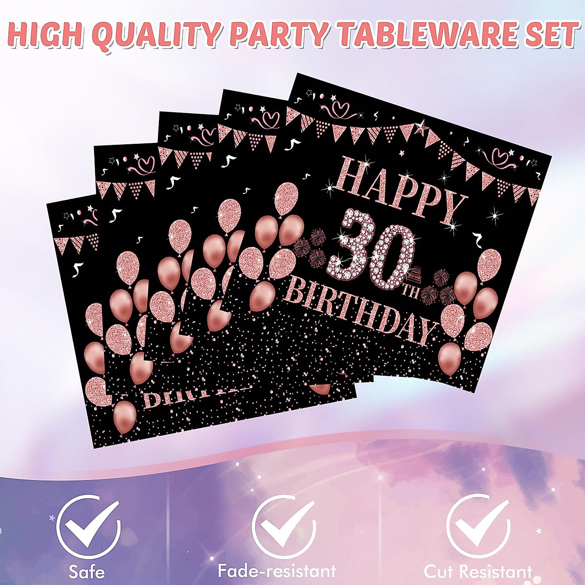 41PCS 30th Birthday Decorations for Women Black and Rose Gold 1995 Birthday Supplies Include Happy 30th Birthday Plates Napkins Tablecloths 30th birthday themes For Girls Women