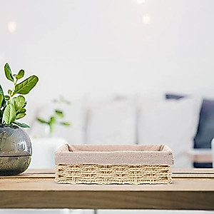 VOSAREA Small Wicker Baskets with Liners Shelf Baskets Rectangular Basket Rattan Wicker Baskets Sundries Organizer Cosmetic Makeup Holders (Beige)