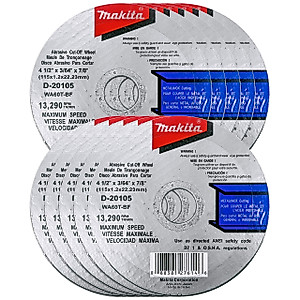 Makita 10 Pack - 4.5" Cut Off Wheels For Grinders - Aggressive Cutting For Metal & Stainless Steel/INOX - 4-1/2" x .045 x 7/8-Inch