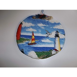 Quilted Pot Holders Hot Pads Lighthouse Potholders Fabric Round Handmade Trivet Double Insulated 9 Inches
