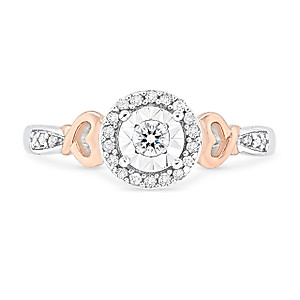 14K Rose Gold Plated .925 Sterling Silver 1/5 Cttw Diamond Miracle Set Round Halo and Hearts Promise Ring (I-J Color, I2-I3 Clarity) - Size 8