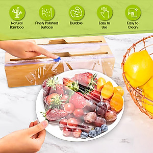 OTLS Storage Bag Organizer for Kitchen Drawer, 6 in 1 Foil and Plastic Wrap Organizer with Cutter, Bamboo Bag Organizer for Drawer with Separate Boxes for Gallon, Sandwich, Quart & Snack