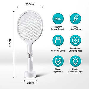 YISSVIC Electric Fly Swatter 2 Pack Bug Zapper Racket 4000 Volt Dual Modes Fly Zapper Rechargeable for Indoor Home Office Backyard Patio Camping (2 Packs)