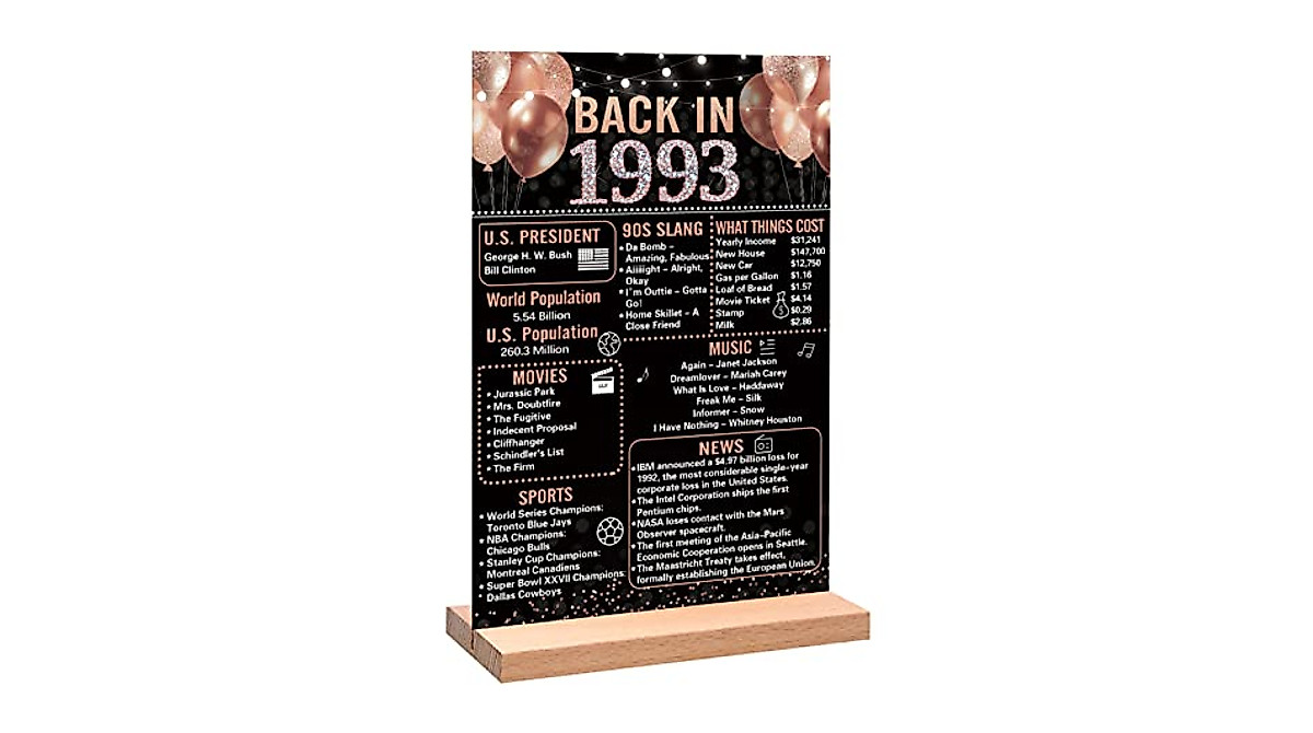 Vintage 1993 Rose Gold 30th Birthday Table Sign Decor