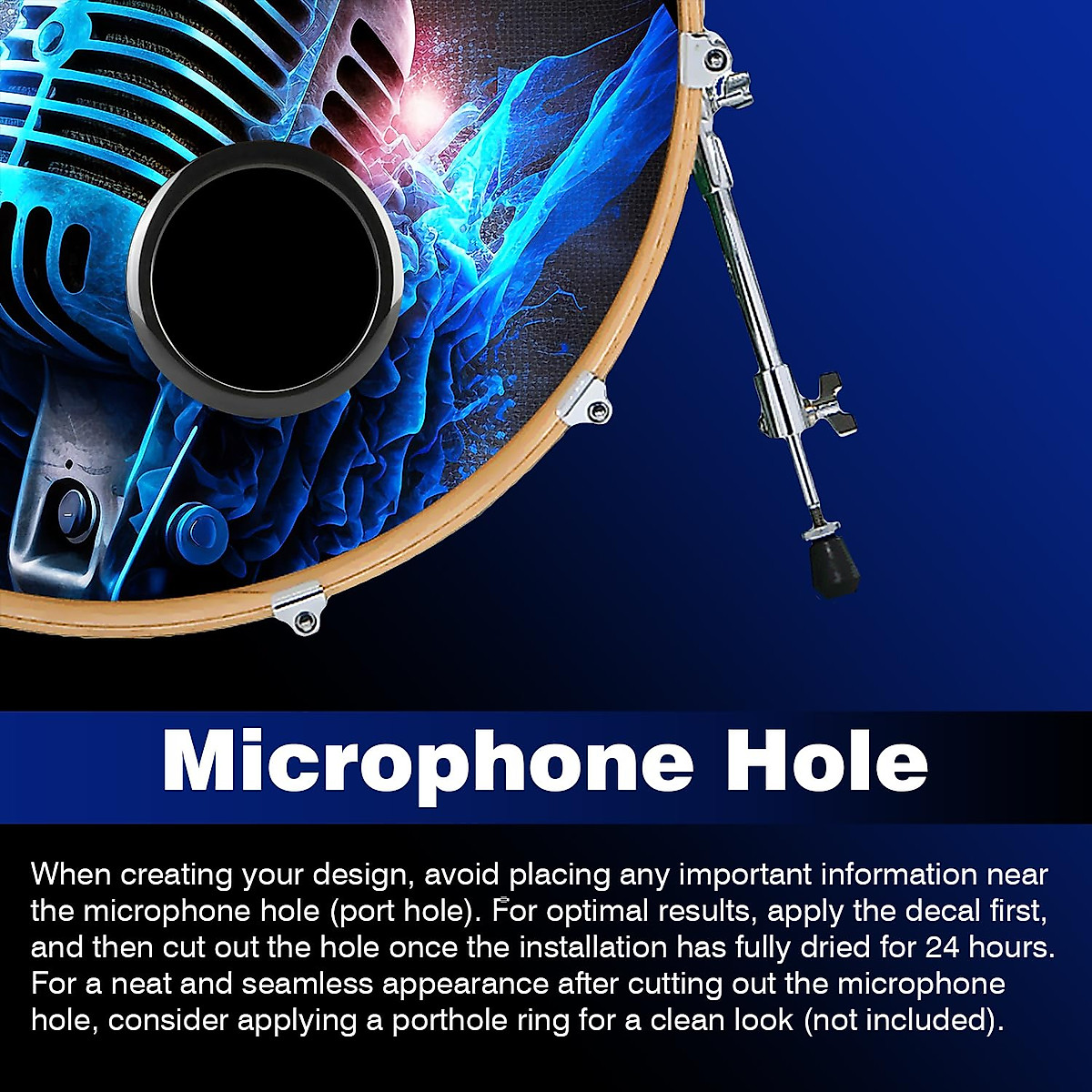 22 inch Custom Bass Drum Decal for Drum Head - Your Logo, Drum Stickers and Decals, Custom Decal, Drum Kit Wrap Skin, Easy Apply & Remove for DIY or Professional Band, Made in USA