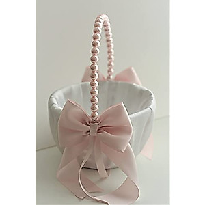Pink Wedding Basket/Pink Flower Girl Basket/Blush pink Basket/Pearl handle basket/Pink handle basket/Pearl Wedding basket (1 Pillow + 1 Basket)