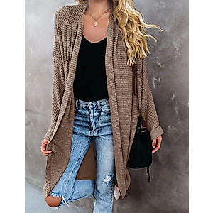 MEROKEETY Women's 2024 Fall Waffle Knit Batwing Long Sleeve Cardigan Loose Open Front Sweater Coat, Brown, XX-Large