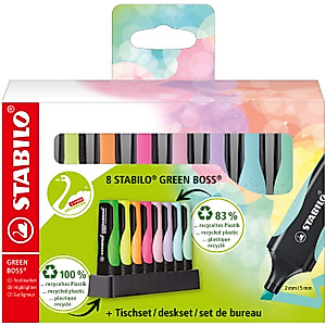 STABILO Eco-Friendly Highlighter GREEN BOSS Pastel - Deskset of 8 - Assorted Colours