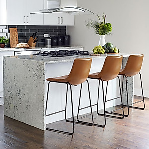 Waleaf 26 inch Bar Stools Set of 4,Counter Height Bar Stools with Back, Modern PU Leather Stools with Metal Leg and Footrest (Whisky, 4 Pcs 26" Counter Height Barstools)