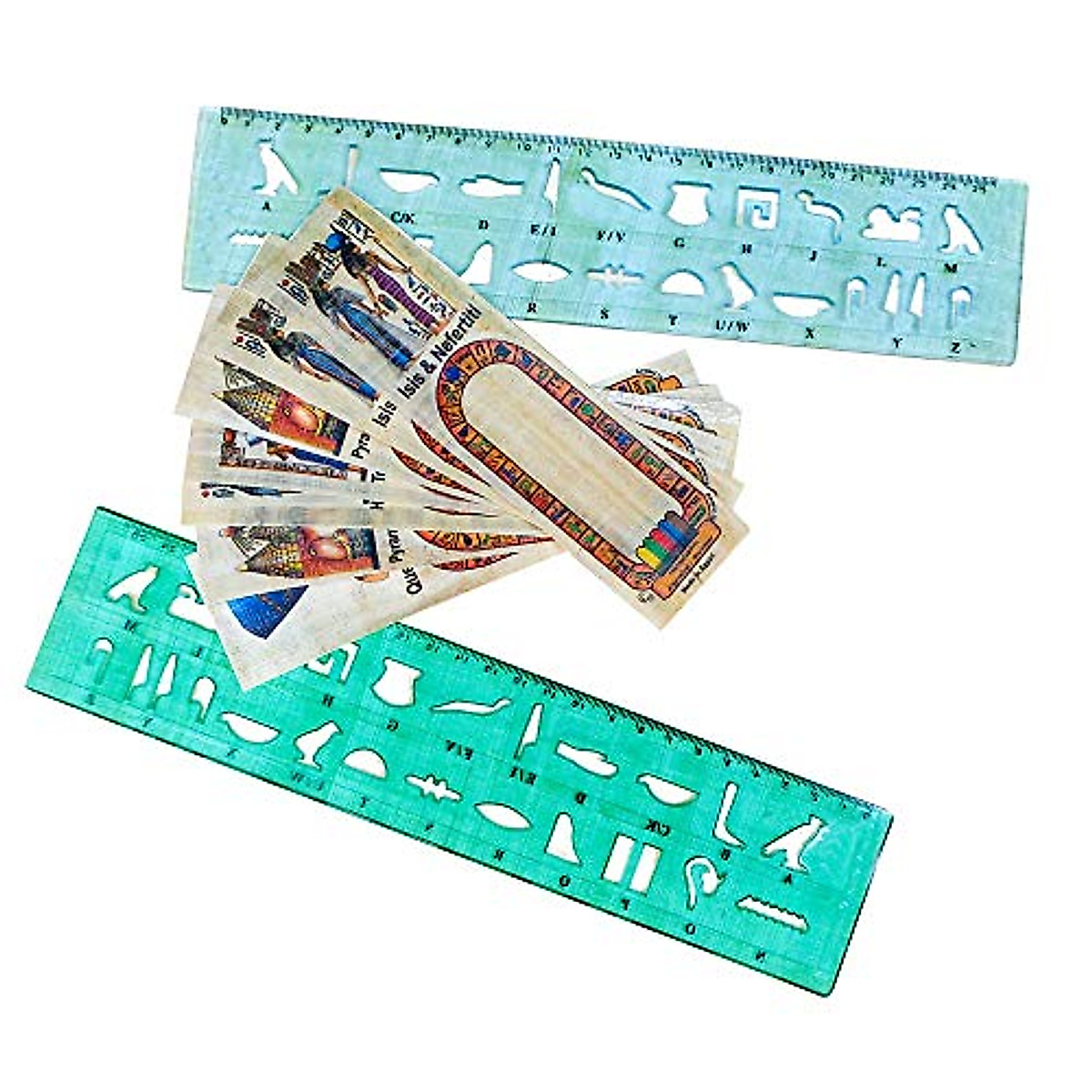 6 Egyptian Pharaoh Papyrus Blank Bookmarks Book Marks Book Mark + 2 Plastic Stencil Ruler Write Your Name Papyri Hieroglyphic Hieroglyphics Alphabet History Teaching Educational Set Art Scrapbooking