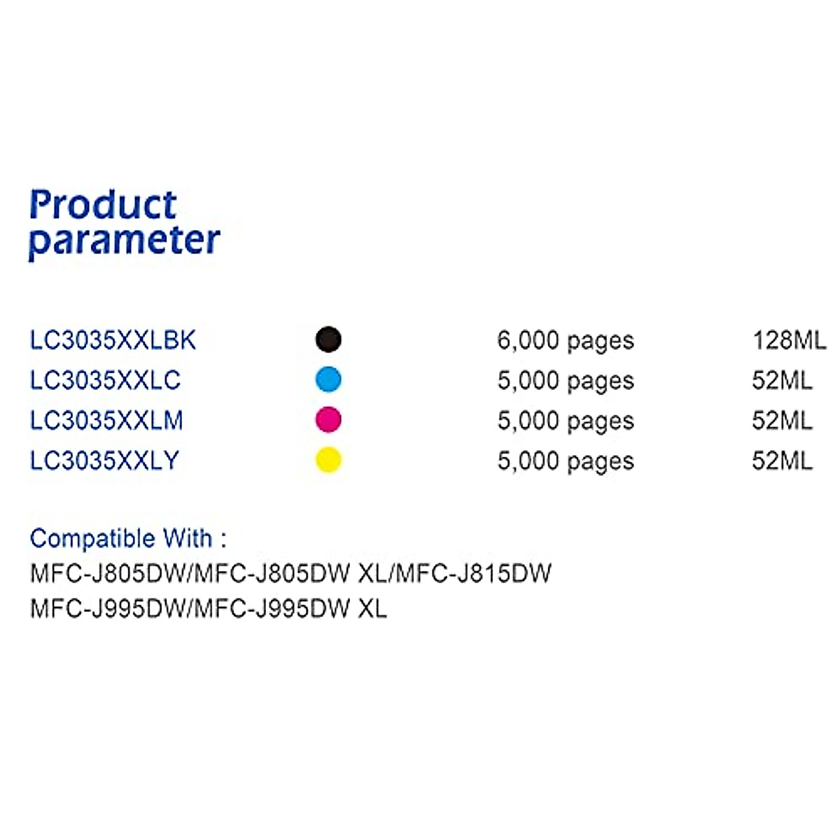 EASYPRINT 1-Set Compatible 3035xxl Ink Cartridges Replacement for Brother LC3035XXL for MFC-J805DW, MFC-J805DW XL, MFC-J815DW, MFC-J995DW, MFC-J995DW XL, (Black, Cyan, Magenta, Yellow, Total 4-Pack )