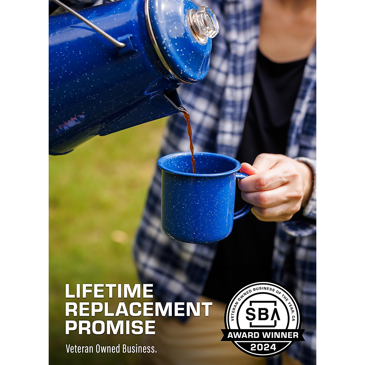 COLETTI Classic Camping Coffee Pot & Enamel Mug Set — Percolator Coffee Pot, Enamel Coffee Mug – Complete Nostalgic Bundle – German Imported Enamel Powder [12 oz, Set of 4] (Blue)