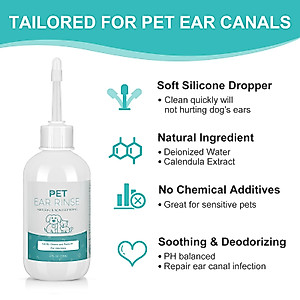 Project wine Advanced Dog Ear Cleaner, Gentle Pet Honesty Flush Ear Rinse, Dog Ear Cleaning Solution Tool-Cat Ear Wash- with 20 Cotton Swabs & 20 Finger Wipes, 4 oz