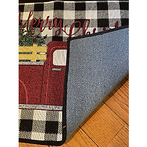 Christmas Rug for Indoor or Outdoor Use Non-Slip Holiday Kitchen Mat Xmas Floor Mat Farmhouse Red Truck Carpet Washable 19”x29”