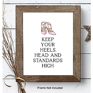 Designer Shoes Art Print - Inspirational Quotes Wall Art - Glam Wall Decor Motivational Gifts for Women - High Fashion Design - Luxury Room Decoration - Bathroom, Living Room, Girls Teens Bedroom