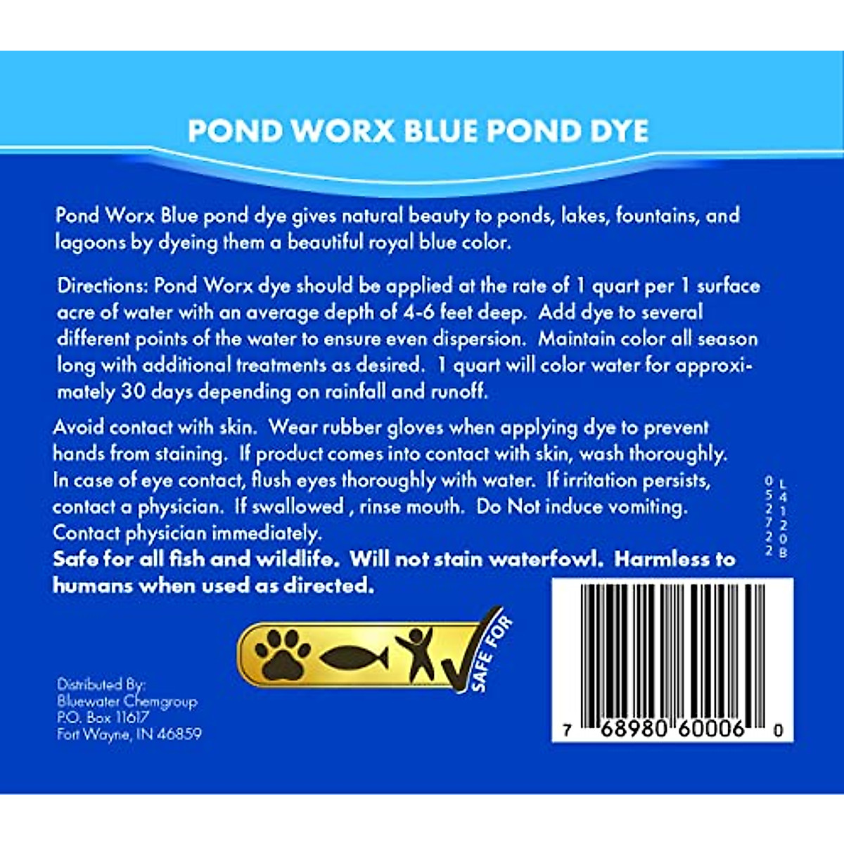Pond Worx Blue Lake and Pond Dye - 4X Concentrated Liquid Pond Colorant – Shades and Protects Your Pond, Treats up to 1 Acre –1 Quart