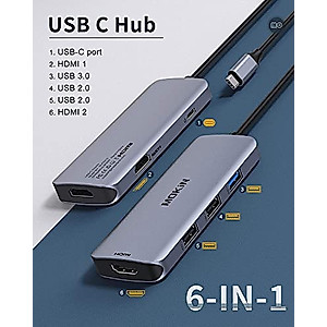 Docking Station USB C to Dual HDMI Adapter, MOKiN USB C Hub Dual HDMI Monitors for Windows,USB C Adapter with Dual HDMI,3 USB Port,PD Compatible for Dell XPS 13/15, Lenovo Yoga,etc