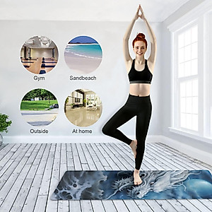 GOODOLD Beautiful White Dragon Yoga Mat, 71 x 26 Inch Non-slip Yoga Mats Folding Travel Exercise Mat Indoor Outdoor Gym Pilates with Storage Bag for Women Men