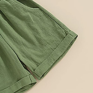 Karuedoo Toddler Baby Boy Clothes Cotton Linen Short Sleeve Button Down Shirt Shorts Set 2Pcs Summer Outfits (A-White Green, 3-4 Years)