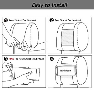 HTLAKIKJ Phone Mount for Car Headrest Fits All 3.5-7 Inch Cell Phone and Devices Silicone Car Phone Holder Mount for Kids in Back Seats - Black