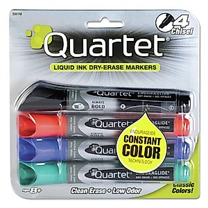 Quartet 5001M Dry-Erase Markers, Chisel Point, 4/PK, Assorted