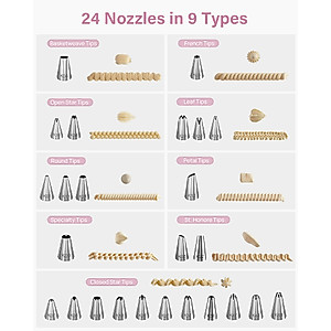 Kootek 32-Piece Piping Bags and Tips Set with 24 Icing Piping Tips, 2 Reusable Pastry Bags 12 Inch, Reusable Piping Icing Bags and Tips, Cake Decorating Kit for Frosting Cookie, Cupcake
