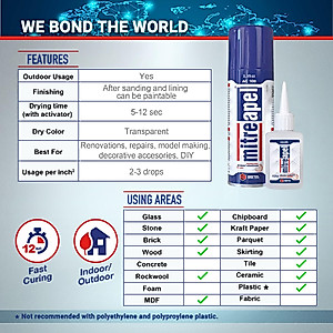 MITREAPEL CA Glue with Activator (2 x 0.80 oz - 2 x 3.30 fl oz.) - CA Glue for Woodworking - Cyanoacrylate Glue and Activator Spray - Crazy Glue, Super Glue for Crafts and DIY Projects - (2 Pk)