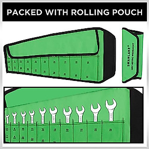 SWANLAKE 10Pcs Super-Thin Open End Wrench Set, CR-V Steel, Metric Size 5.5, 7, 8, 9, 10, 11, 12, 13, 14, 15, 16, 17, 18, 19, 20, 21, 22, 23, 24, 27mm Slim Spanner Wrench Set with Pouch(10pcs METRIC)