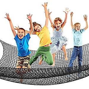 Climbing Cargo Net 6.5 x 9.8 ft Large Kids Backyard Climbing Net Double Layers Playground Safety Net with Storage Bag for Monkey Bar, Treehouse Accessories (Black)