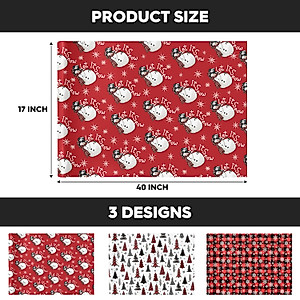 Horaldaily 17 x 120 Inch Christmas Wrapping Paper(3 Rolls: 42.5 sq. ft. ttl.), Red Buffalo Plaid Christmas Trees Snowman Snow Disposable Wrapping Paper for Party DIY Crafts Gift Decor