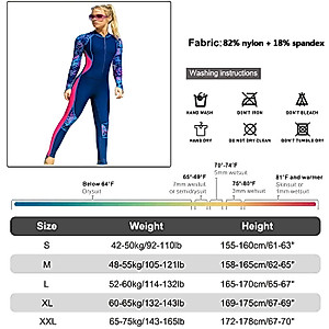 X-xyA Full Body Wetsuit Rashguard Long Sleeve Sun Protection Print Surfing Snorkeling Swimwear Athletic One Piece Swimsuit for Women,Blue,S