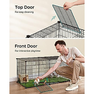 SONGMICS Small Animal Playpen, Pet Cage with Top and Base, 2 Doors, Easy to Clean, Metal Wire Guinea Pig Pen for Rabbits, Hamsters, Hedgehogs, XL, 40.5 x 20 x 20 Inches, Black ULPI010B01