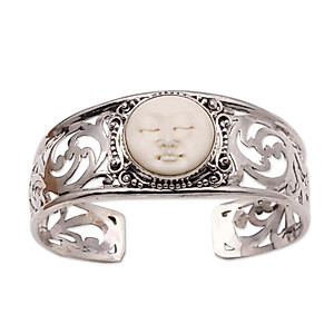 NOVICA Handmade .925 Sterling Silver Bone Cuff Bracelet from Bali Indonesia [6.25 in L (end to End) x 0.8 in W] 'Ocean Soul'