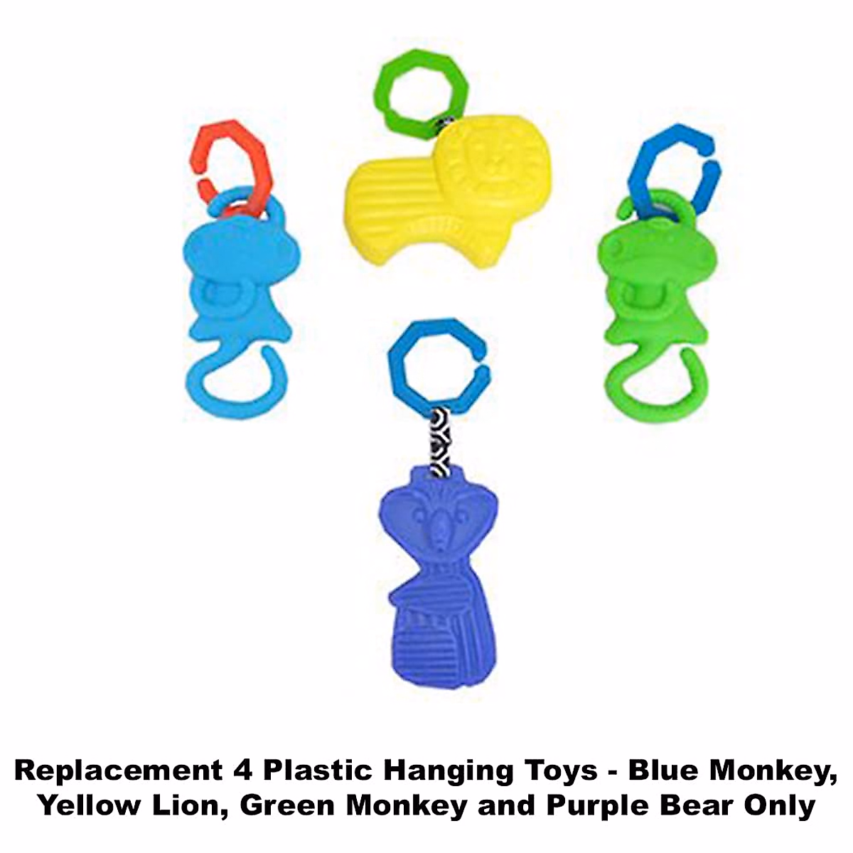 Replacement Toys for Sensory Gym - Fisher-Price Jonathan Alder Sensory Gym for Baby DFP71 ~ Includes 4 Plastic Hanging Toys ~ Blue Monkey, Yellow Lion, Green Monkey and Purple Bear