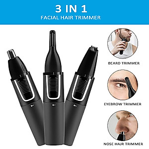 Aotesbu Ear and Nose Hair Trimmer Clipper, Professional USB Rechargeable Painless Facial Hair Trimmer for Men and Women, 3 in 1 Lightweight IPX7 Waterproof Nostril Nasal Hair Vacuum Cleaning System