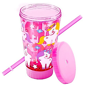GILANO 16oz Kids Tumbler Water Drinking Bottle with LED Light Up - BPA Free, Straw Lid Cup, Reusable, Lightweight, Spill-Proof Water Bottle with Cute Design for Girls & Boys (Unicorn)