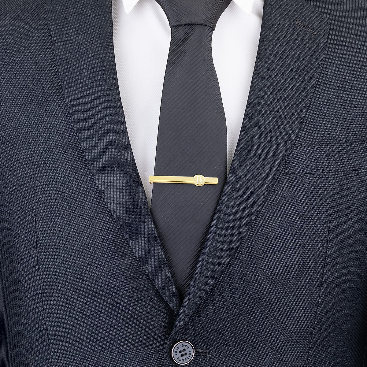 Dannyshi Tie Clips for Men, Black Gold Silver 2.1inch Initial Alphabet Letter Tie Clip Bar Set (B)