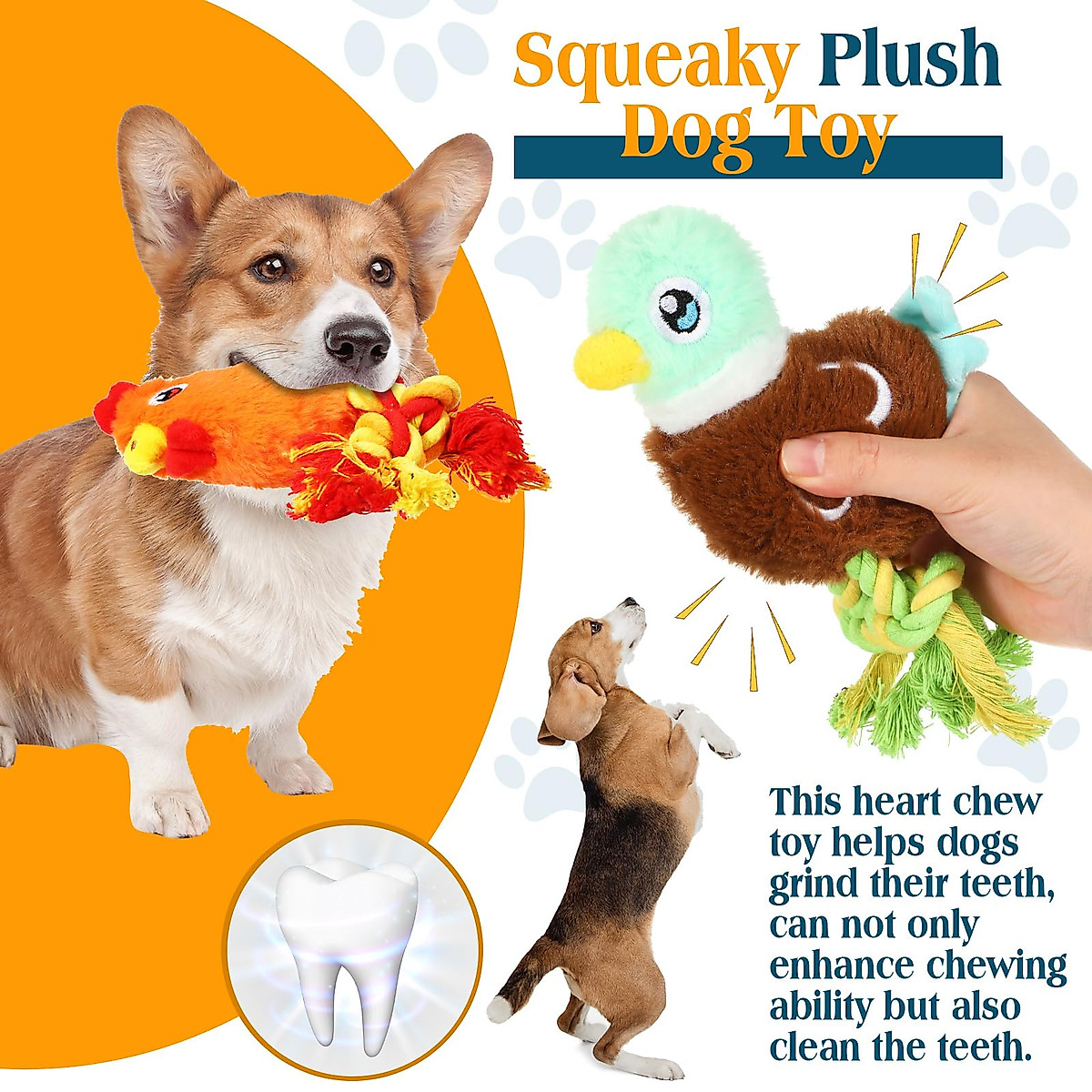 Leyndo 2 Pack Squeaky Plush Dog Toy Duck Chicken Dog Toy Teething Toys for Dog Puppies Interactive Stuffed Chew Toys Stuffed Animal Chew Toys for Small Medium Dogs Halloween Christmas Present