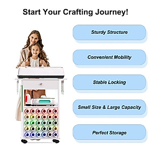 Craft Organization and Storage Rolling Cart Compatible with All Cricut Machines, Craft Table with 30 Vinyl Roll Holders,Craft Cart with Storage for Craft Room Home
