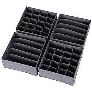 DIOMMELL 4 Pack Foldable Cloth Storage Box Closet Dresser Drawer Organizer Fabric Baskets Bins Containers Divider for Clothes Underwear Bras Socks Lingerie Clothing, Dark Grey 22-0000
