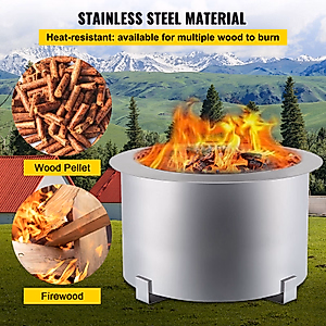 VEVOR Smokeless Fire Pit, 21.5 inch Outer Diameter / 15.6 Inner Diameter Stove Bonfire, Stainless Steel Smokeless Fire Bowl, Portable Wood Burning Fire Pit for Picnic Camping Parties