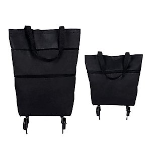 JIEOU Folding Shopping Bag With Wheels, Waterproof Grocery Carts, Reusable Portable Trolley Bags for Shopping Fruits(black)