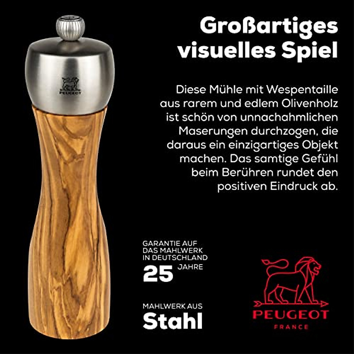 Peugeot Classic Fidji Pepper Mill, Olive Wood, 20 cm