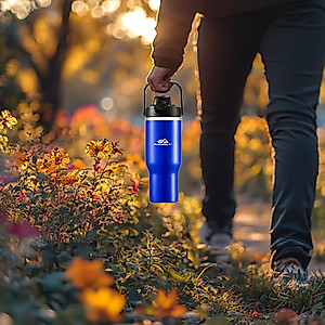 POPOACTI Insulated Tumbler,34 oz Stainless Steel Water Bottle, BPA-Free, Double-Walled Vacuum, Flip Straw for Travel, Keeps Drinks Hot & Cold for 12 Hours,For Travel, Gym & Office (Blue)