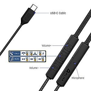 KLIM F1 USB C Earphones + New Version + Excellent Audio Quality + Durable USB C Headphones with Microphone + 5-Year Warranty + Wired USB C Earbuds Compatible Huawei Sony Samsung Headphones Type C