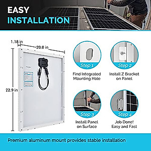 Renogy 50 Watt 12V Solar Panel 10A 12/24V PWM LCD Charge Controller, Adaptor kit, Tray Cables, 50W, 5V USB Ports, for RVs,Boats,Trailers,Sheds,Cabins and Any Off Grid System