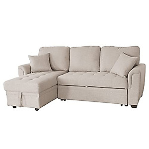 Melpomene Upholstered Sectional Sofa Couch, Convertible Pull Out Bed Sleeper Sofa with Storage 3 Seater L Shaped Couch with 2 Pillows,Linen Fabric Corner Sofa for Living Room(Beige)
