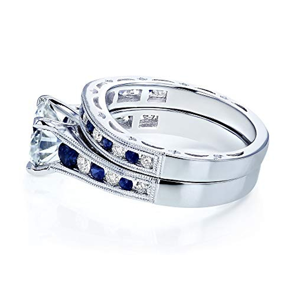 Kobelli Forever One (D-F) Moissanite Bridal Set and Sapphire 2 7/8 Carat in 14k White Gold, Size 10