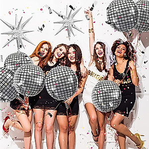 Disco Ball Balloons 7PCS Silver 4D Foil Disco Balloons with Star Balloons for 70s Disco Dance Party Decorations 2024 Graduation Party Decorations Birthday Decorations Bridal Shower Decoration 22 Inch